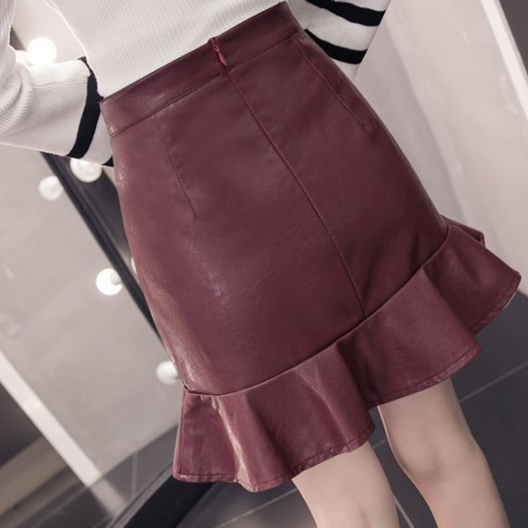 Skirts | Ruffle Hem Faux Leather Aline Mini Skirt | Poshmark